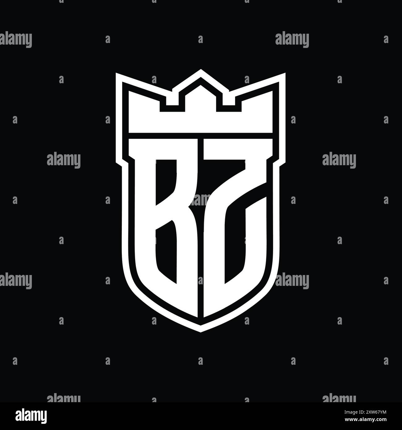 BZ Letter logo with shield shape with geometric crown inside white ...