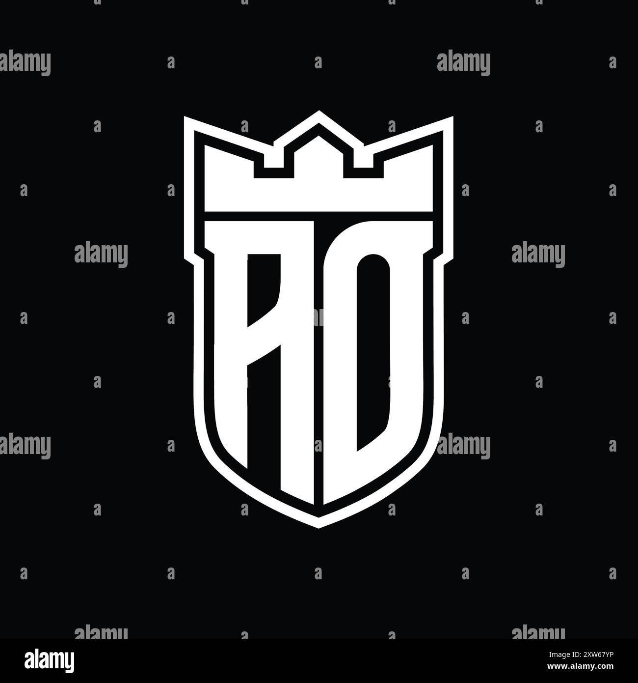 AO Letter logo with shield shape with geometric crown inside white ...