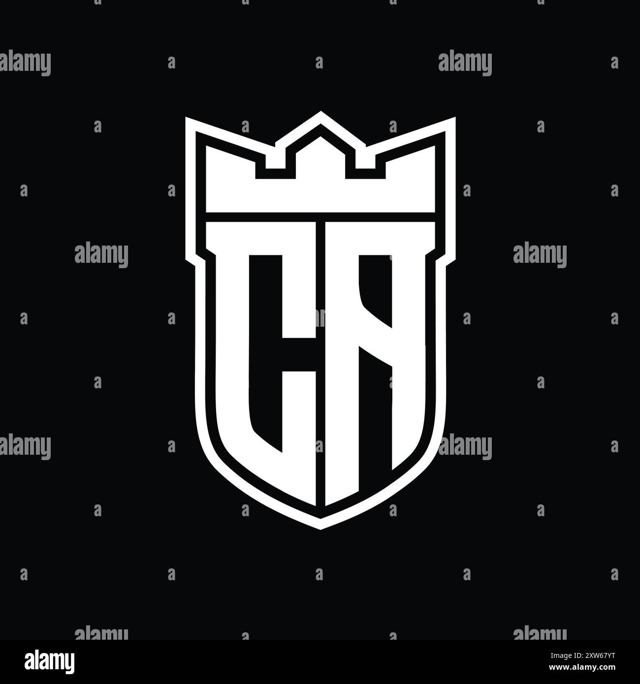 CA Letter logo with shield shape with geometric crown inside white ...