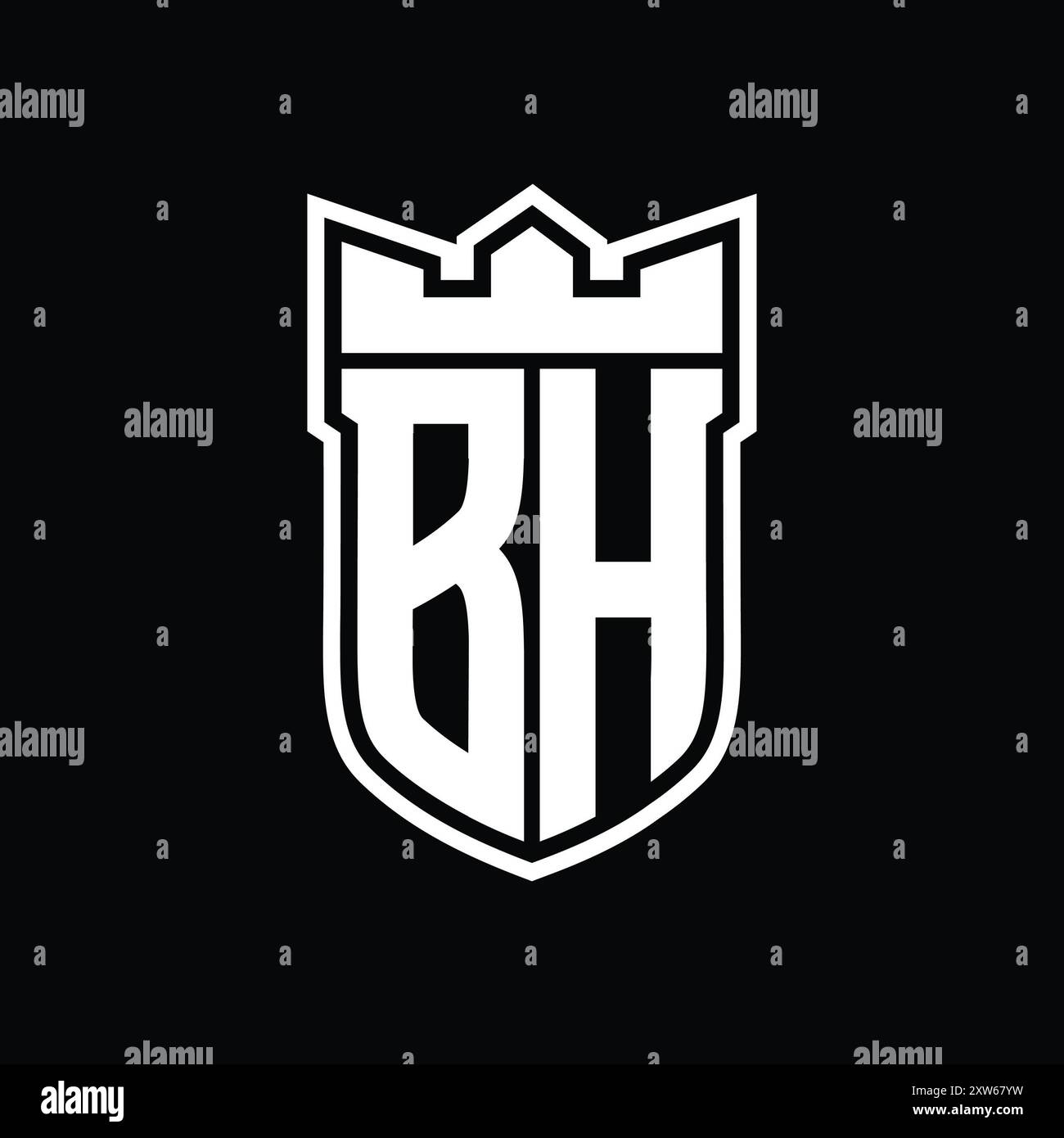 BH Letter logo with shield shape with geometric crown inside white ...