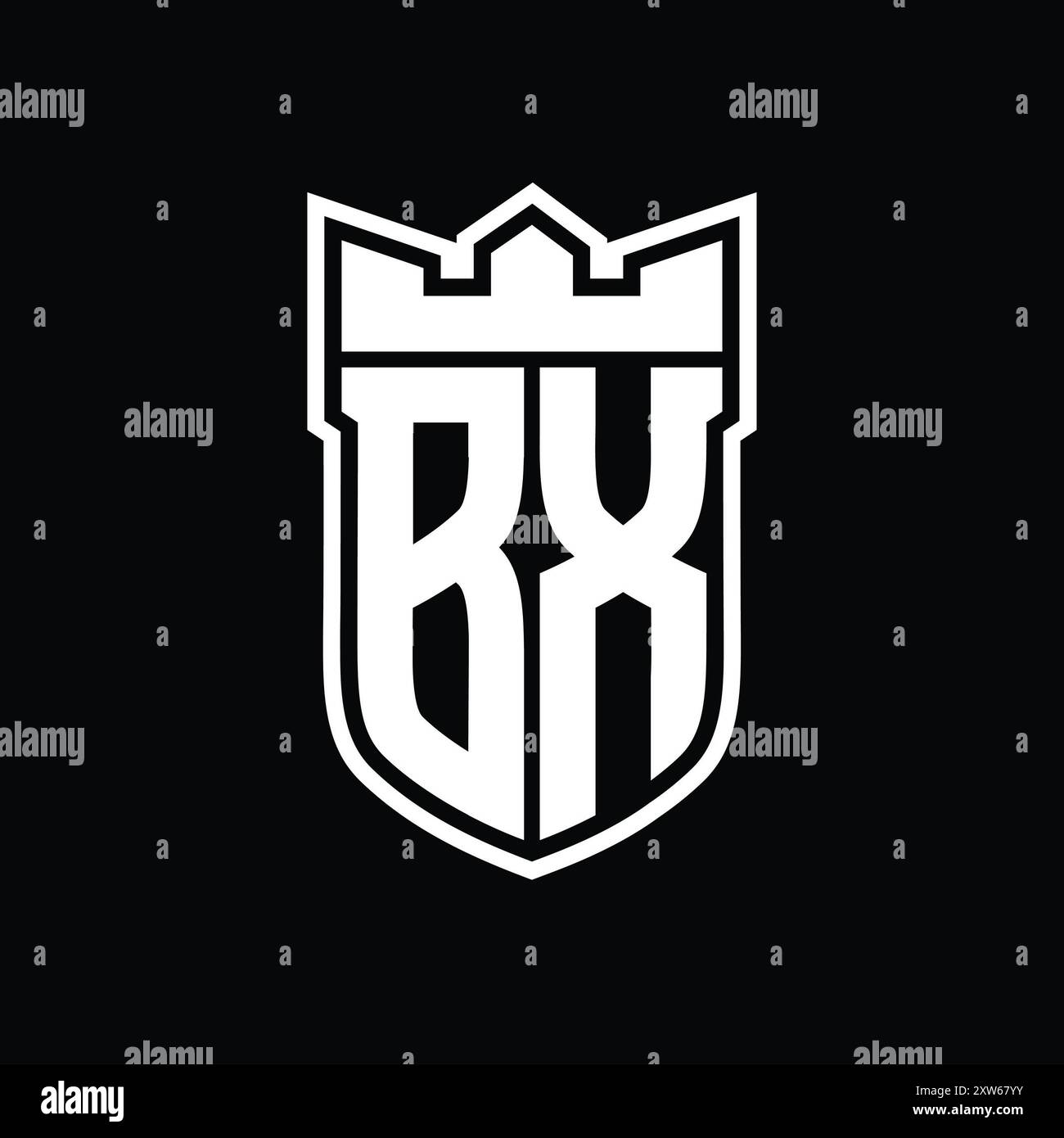 BX Letter logo with shield shape with geometric crown inside white ...
