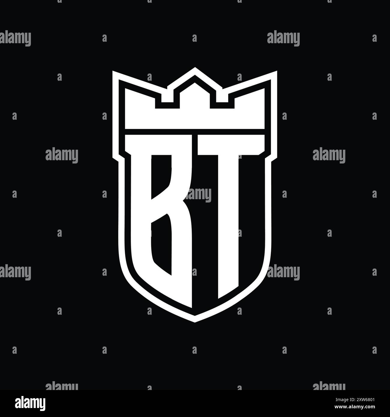 BT Letter logo with shield shape with geometric crown inside white ...