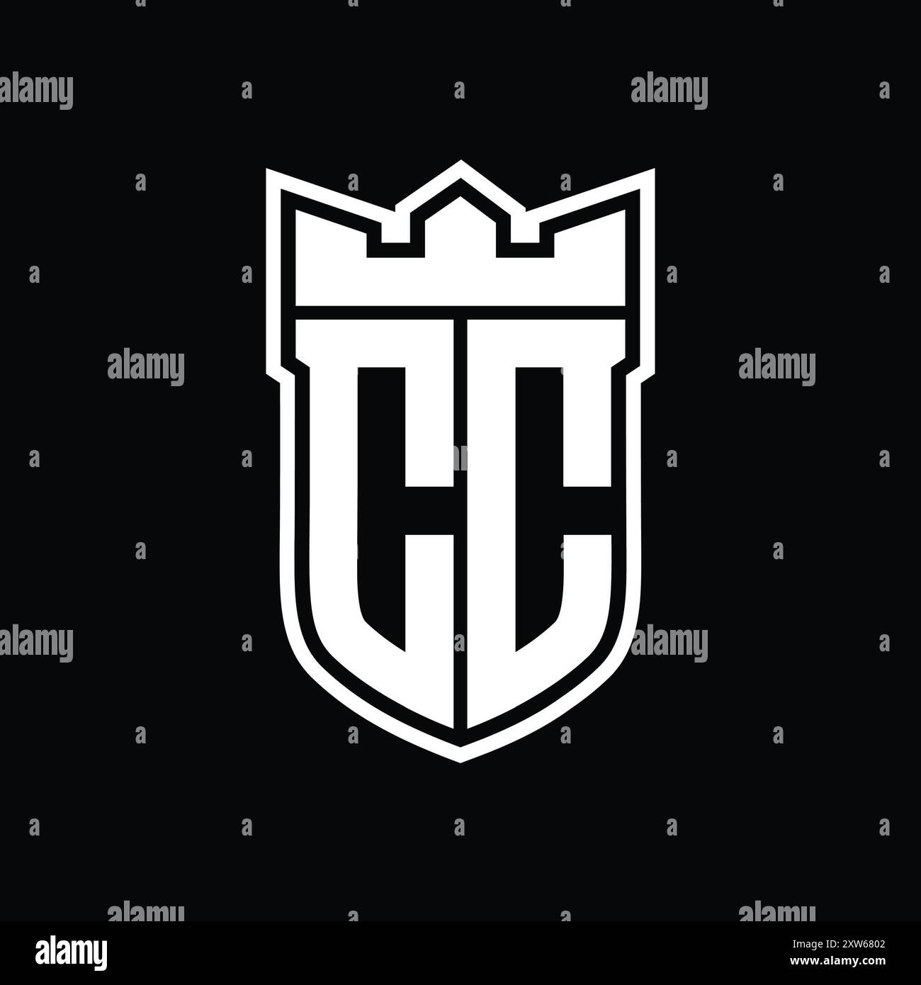 CC Letter logo with shield shape with geometric crown inside white ...