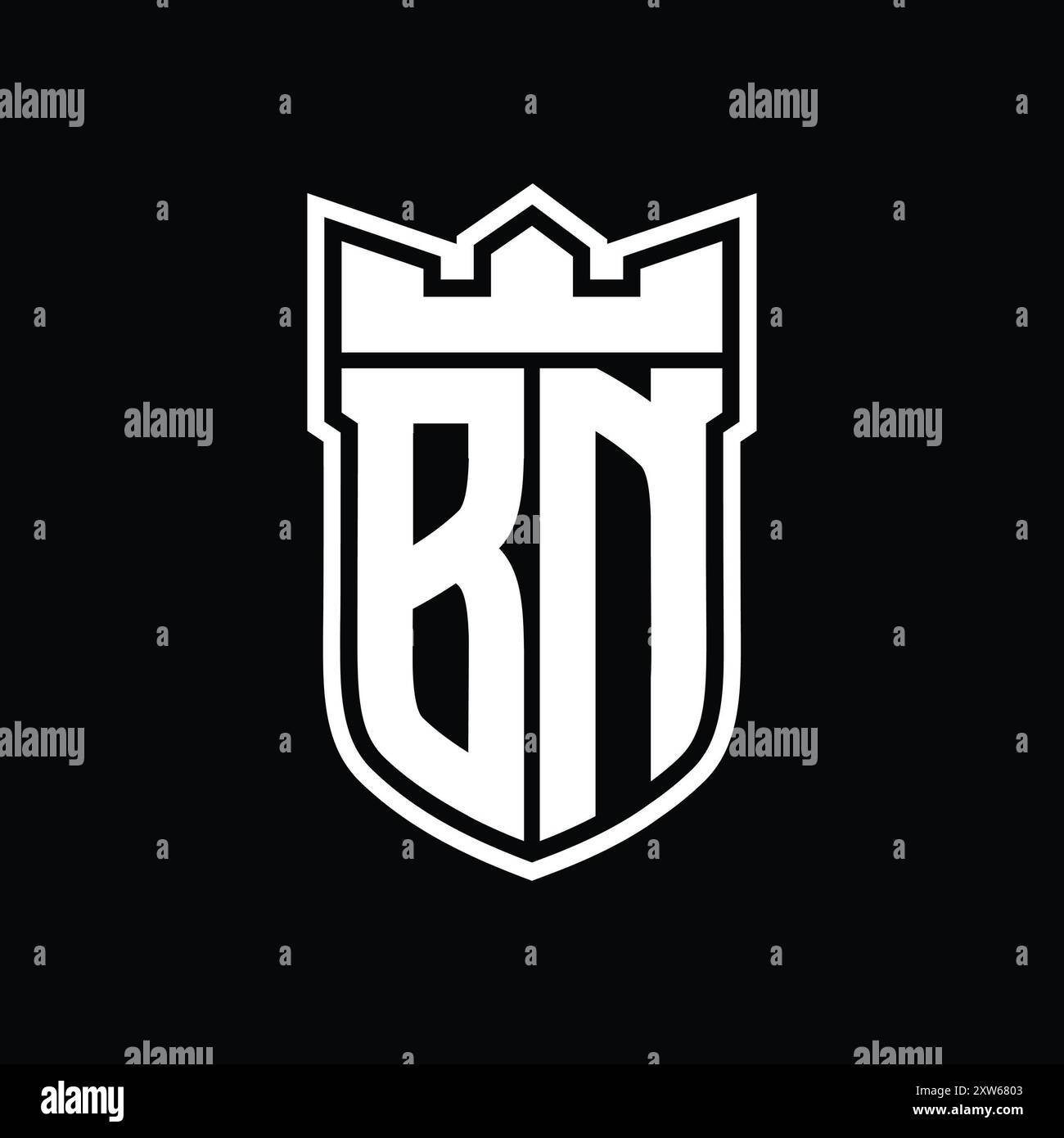 BN Letter logo with shield shape with geometric crown inside white ...