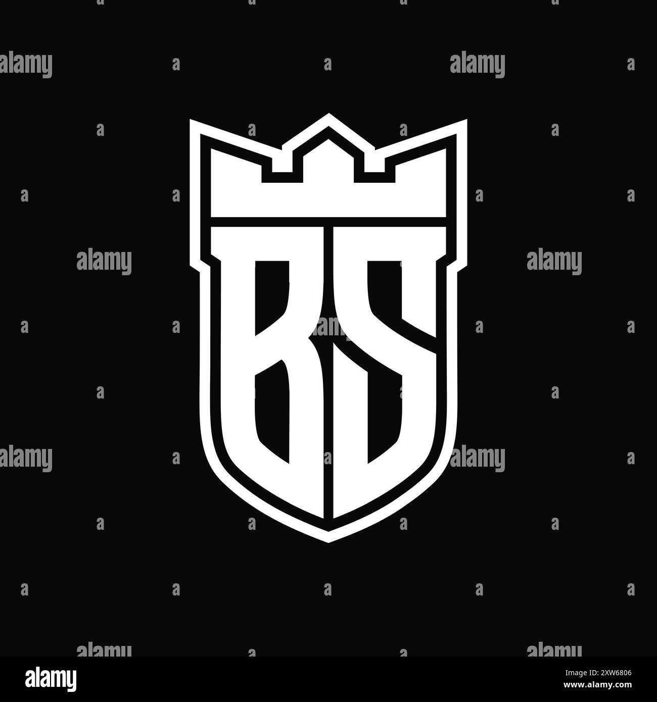BS Letter logo with shield shape with geometric crown inside white ...