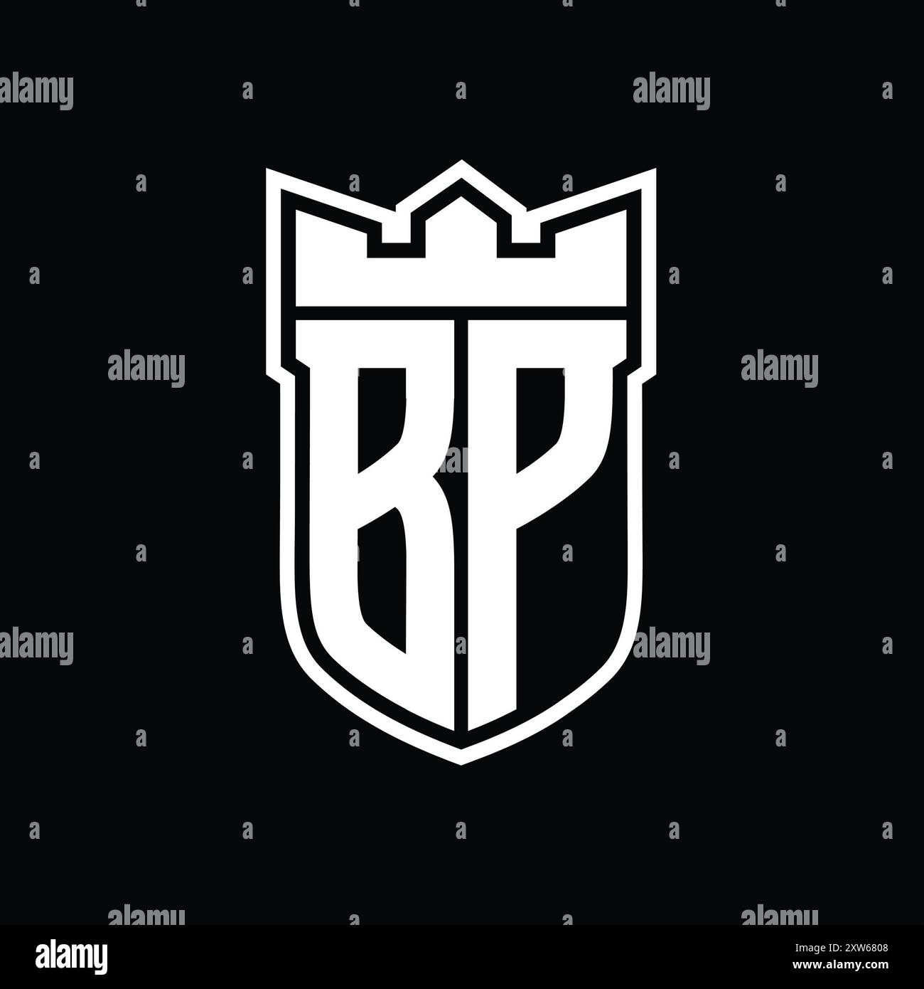 BP Letter logo with shield shape with geometric crown inside white ...