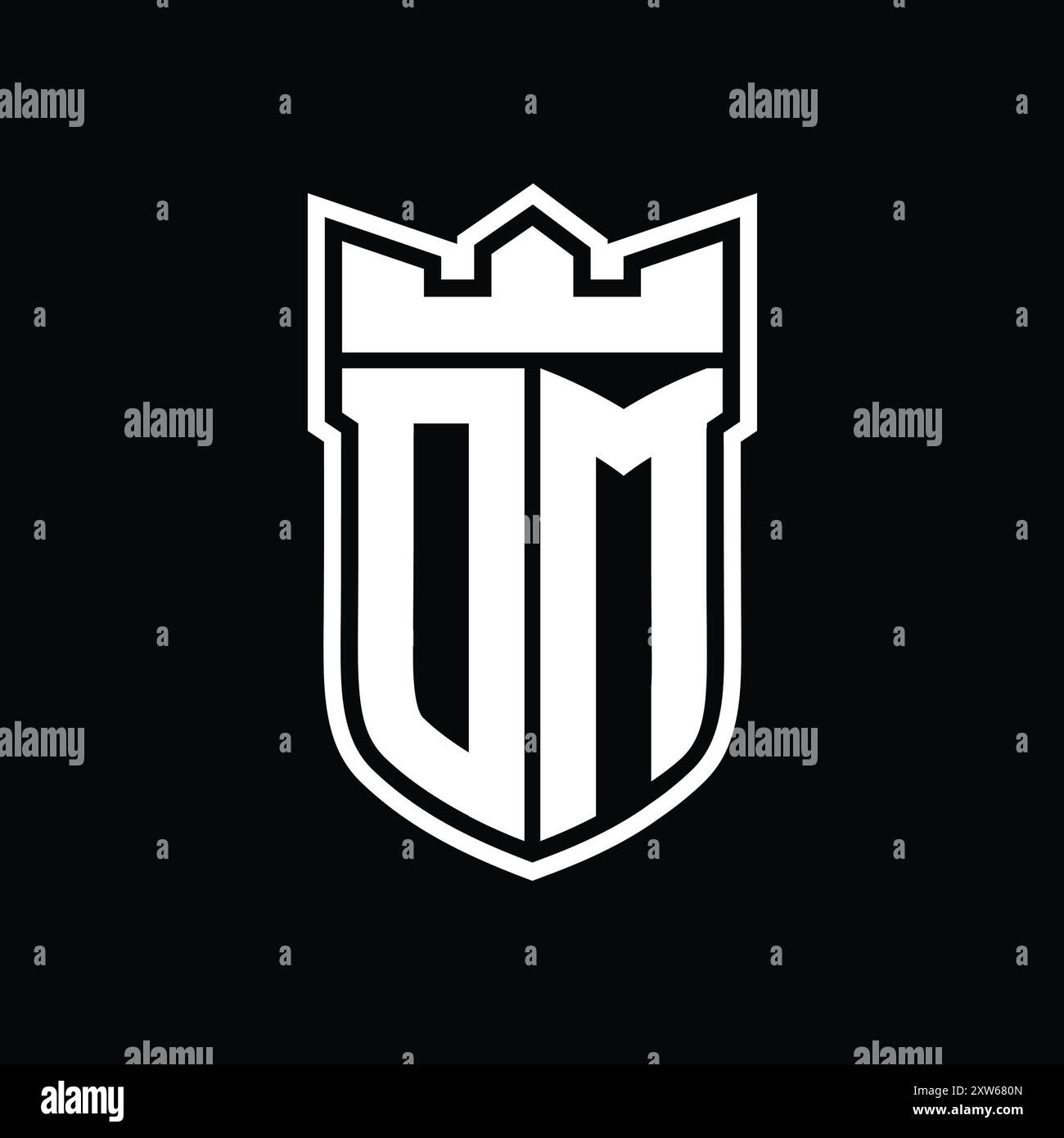 DM Letter logo with shield shape with geometric crown inside white ...