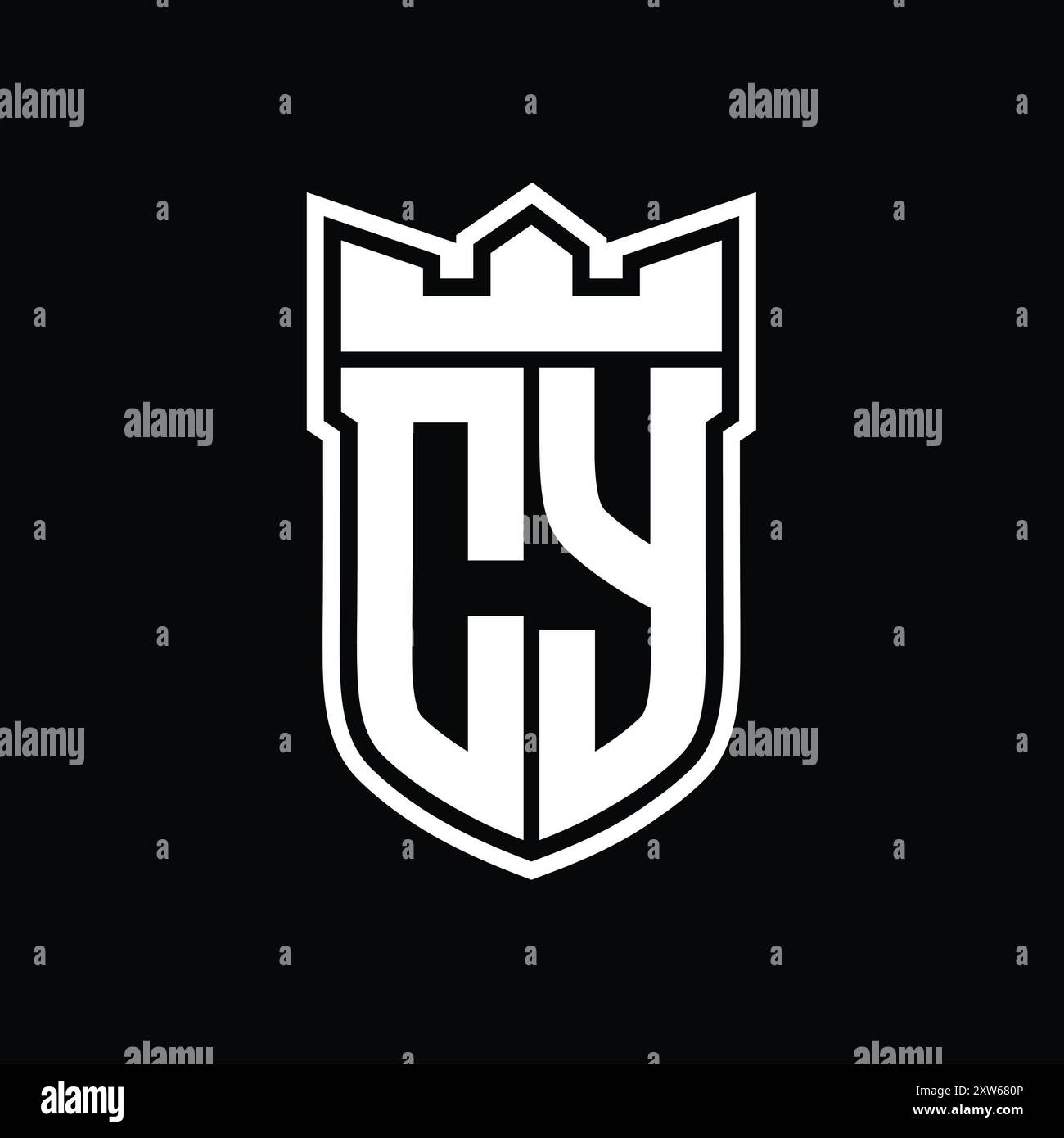 CY Letter logo with shield shape with geometric crown inside white ...