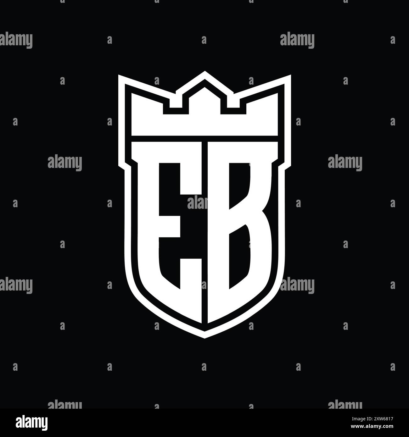 EB Letter logo with shield shape with geometric crown inside white ...
