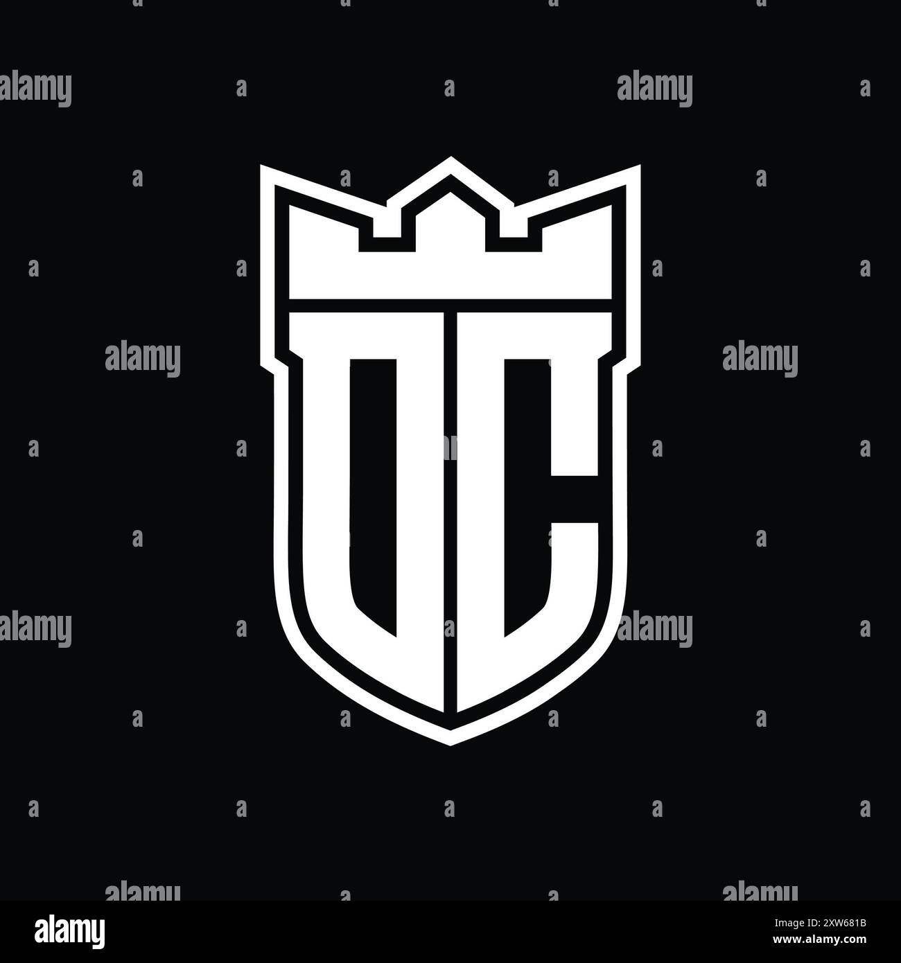 DC Letter logo with shield shape with geometric crown inside white ...