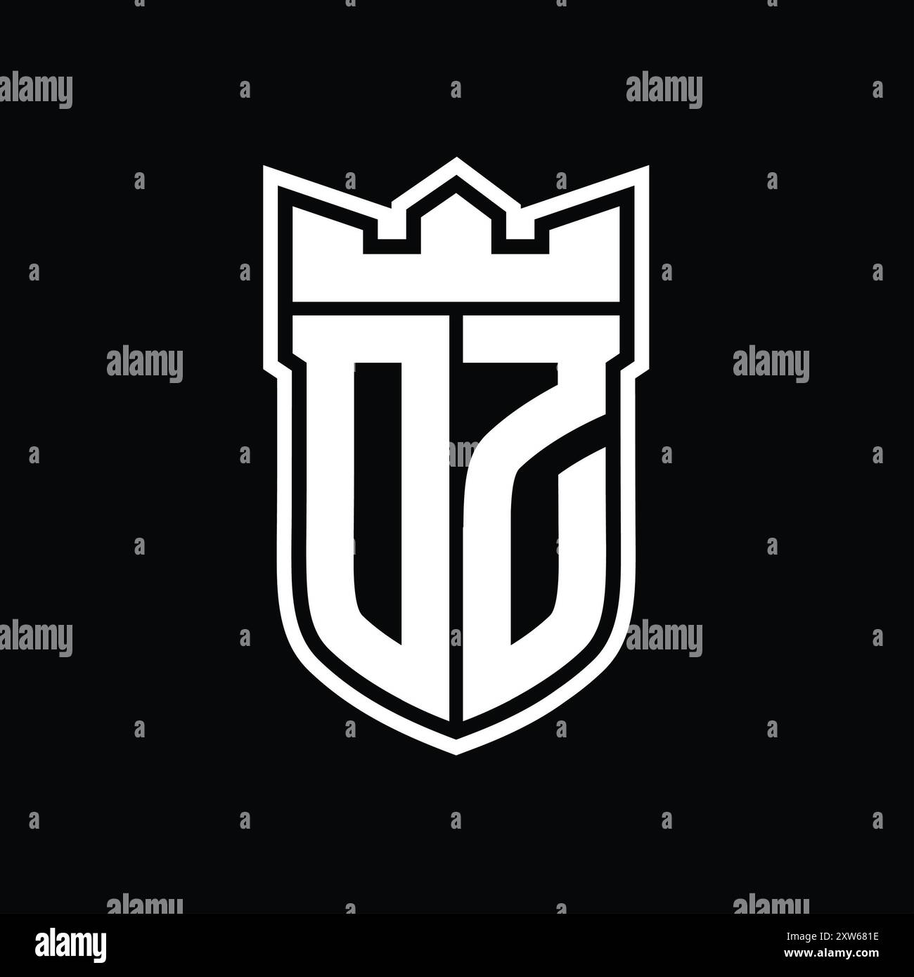 DZ Letter logo with shield shape with geometric crown inside white ...