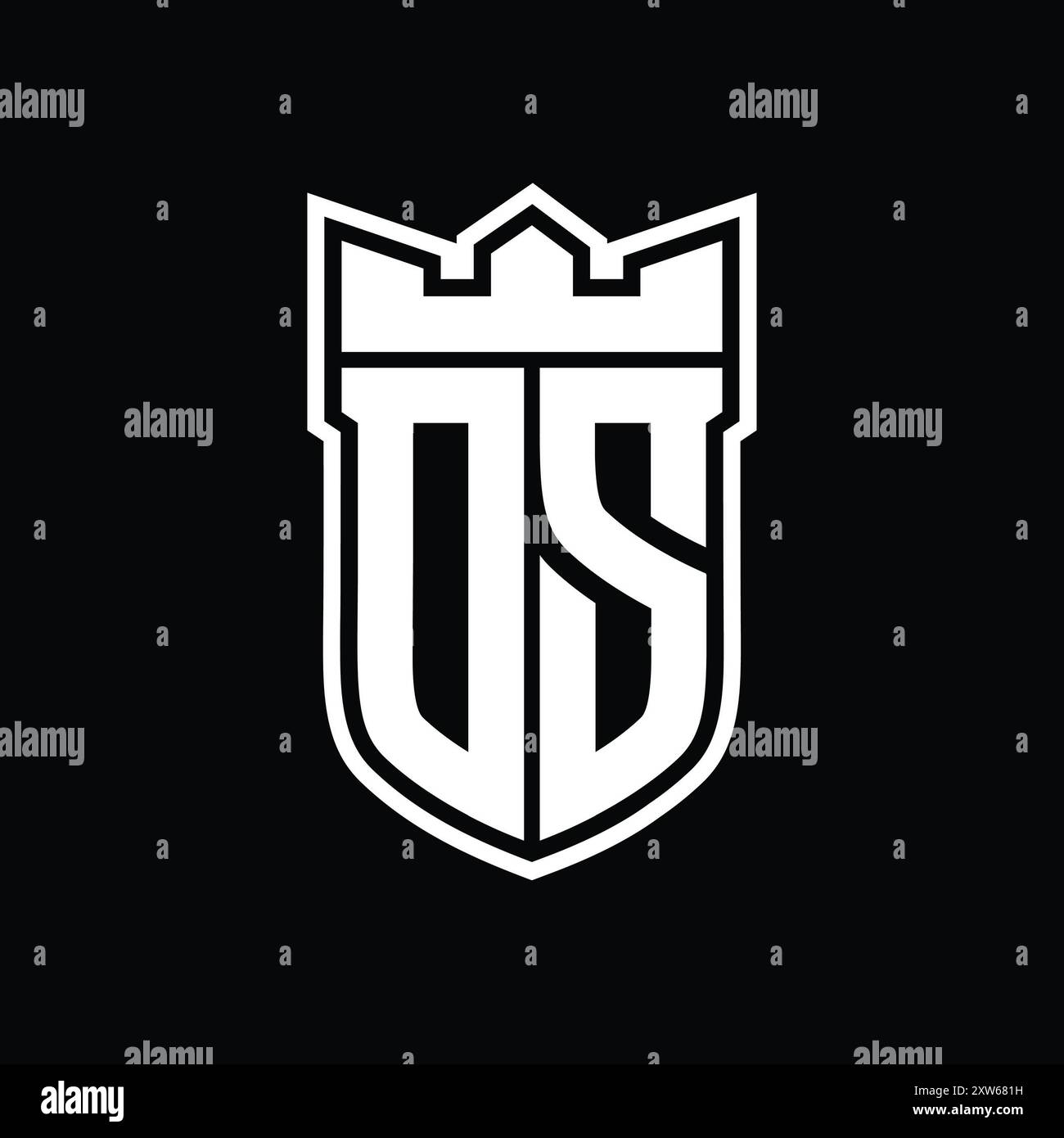 DS Letter logo with shield shape with geometric crown inside white ...
