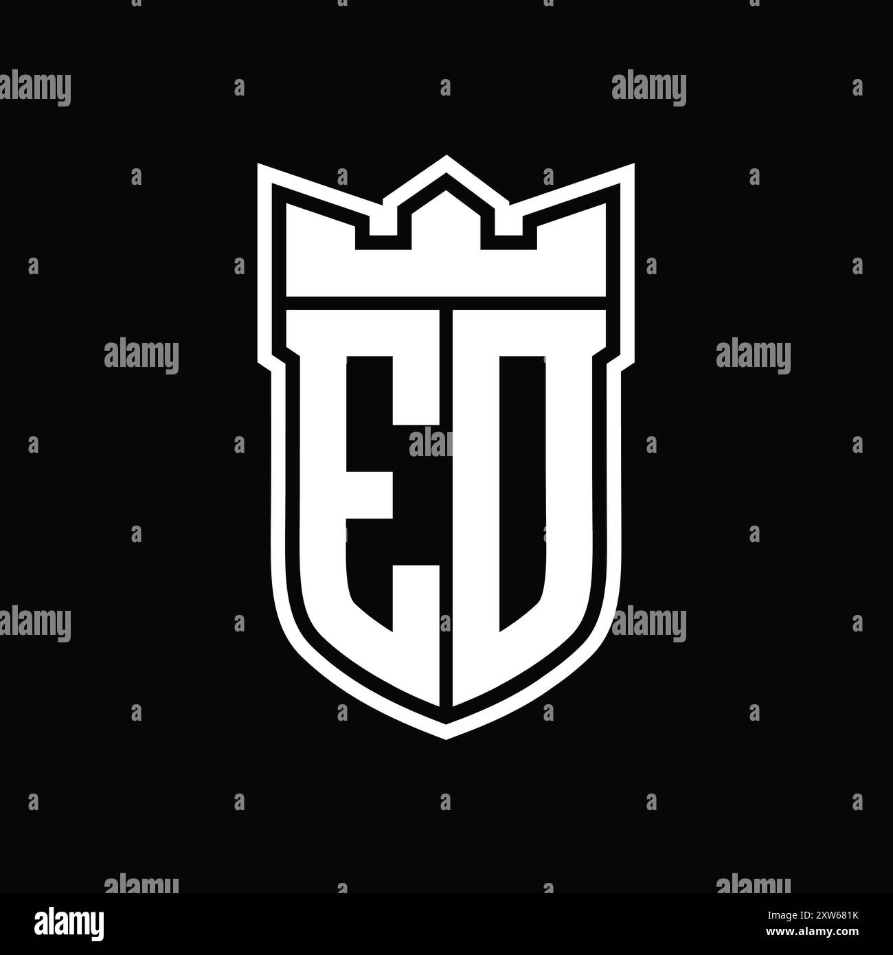 ED Letter logo with shield shape with geometric crown inside white ...