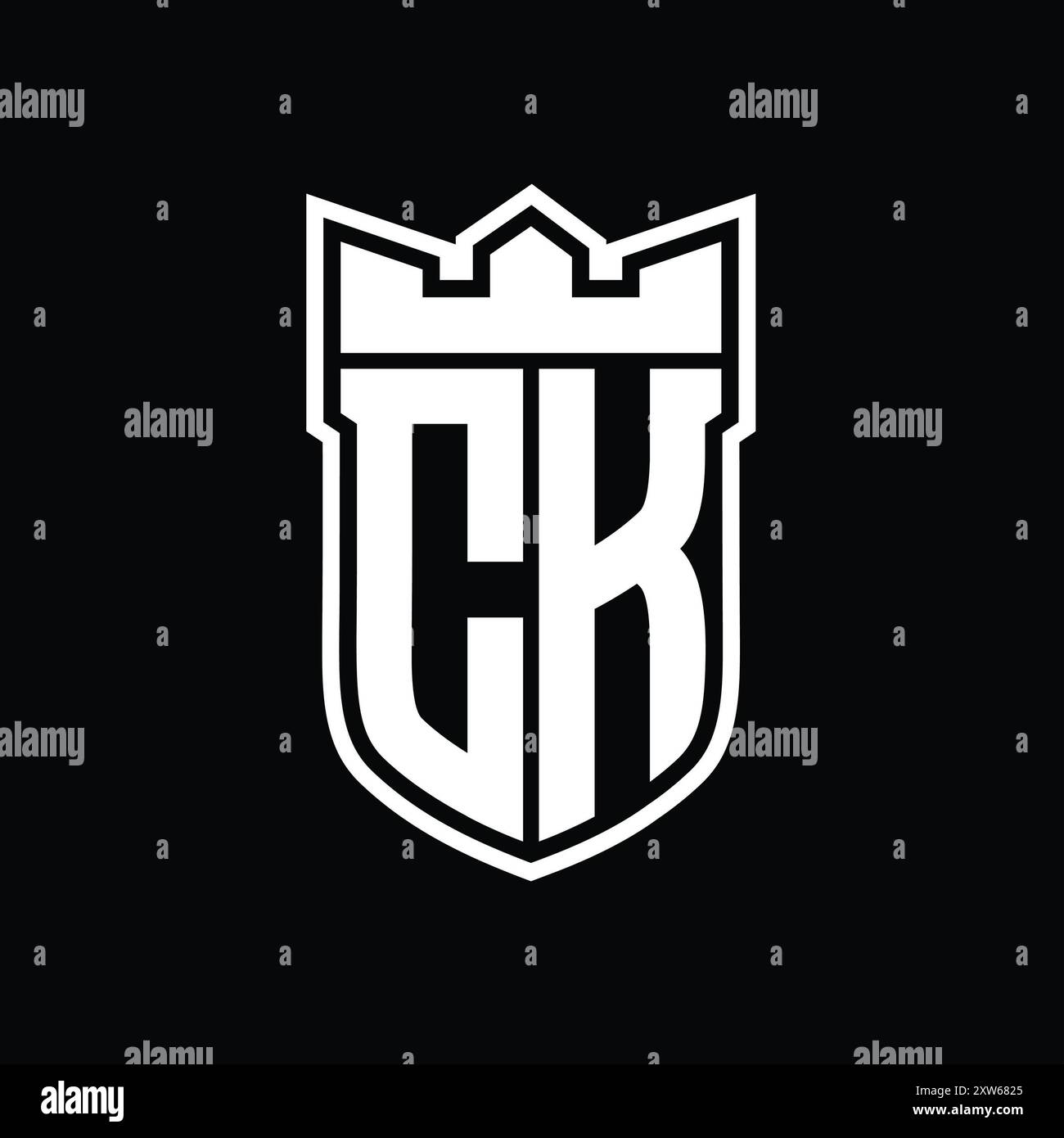CK Letter logo with shield shape with geometric crown inside white ...