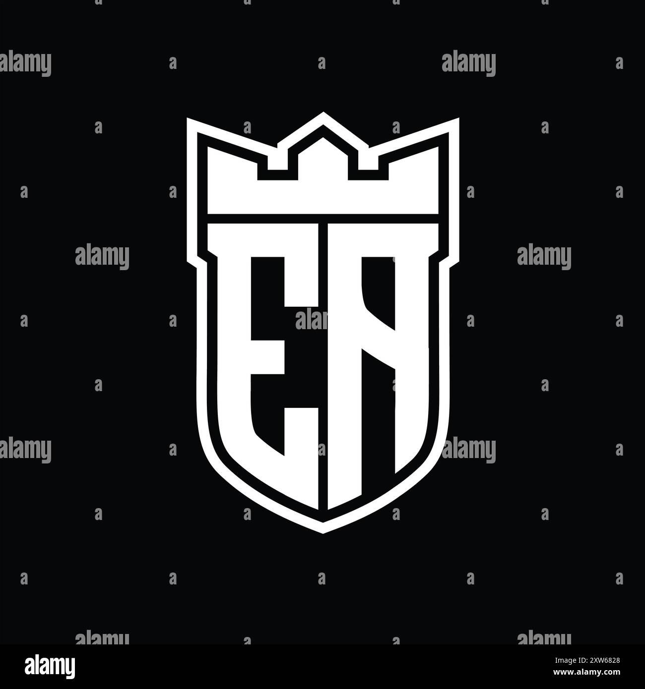 EA Letter logo with shield shape with geometric crown inside white ...