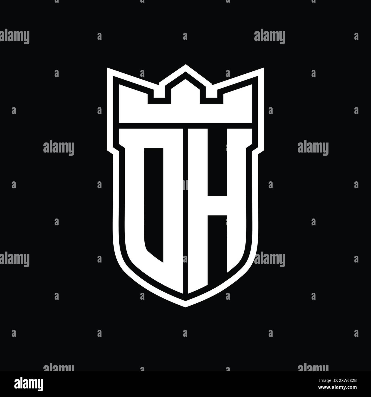 DH Letter logo with shield shape with geometric crown inside white ...