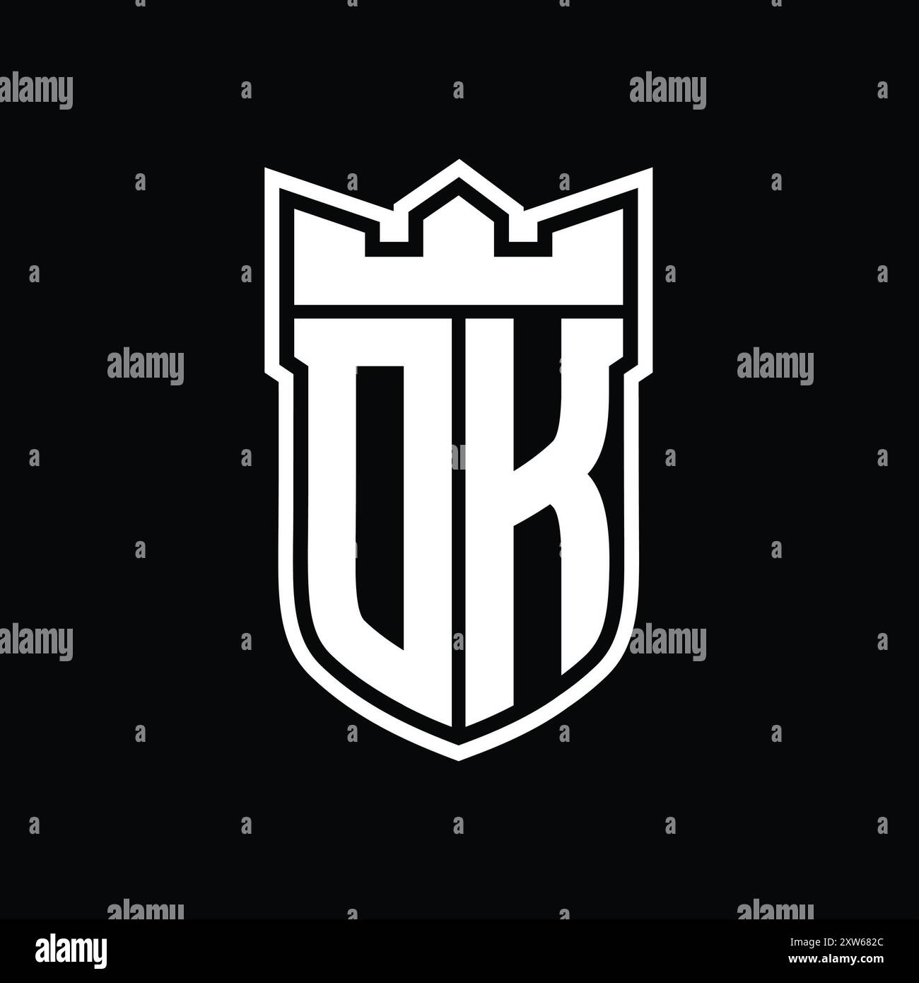 DK Letter logo with shield shape with geometric crown inside white ...