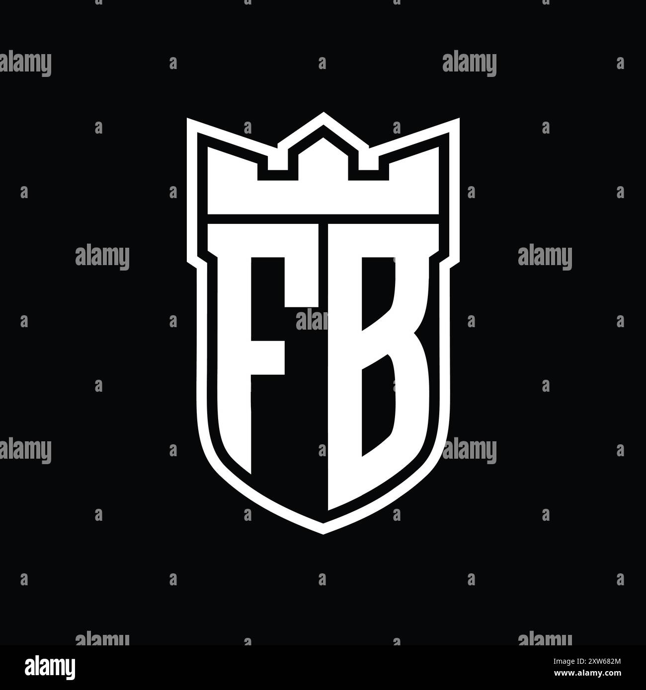 FB Letter logo with shield shape with geometric crown inside white ...