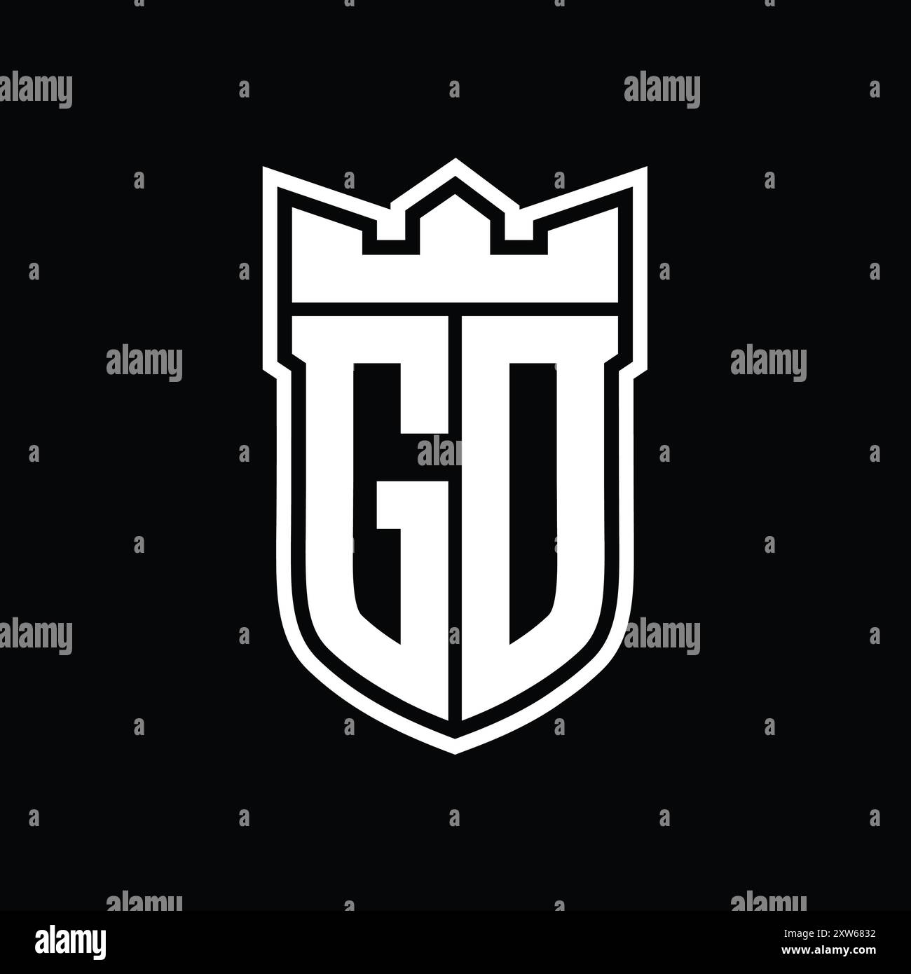GD Letter logo with shield shape with geometric crown inside white ...
