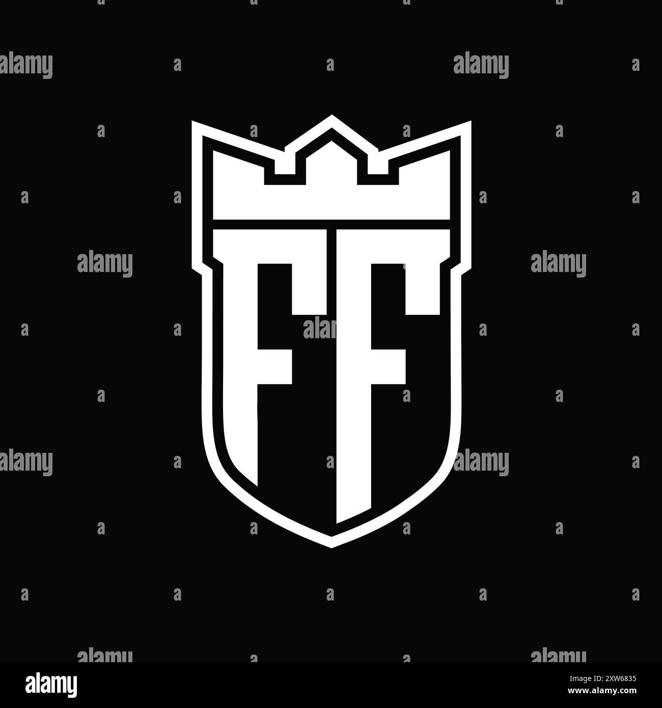 FF Letter logo with shield shape with geometric crown inside white ...