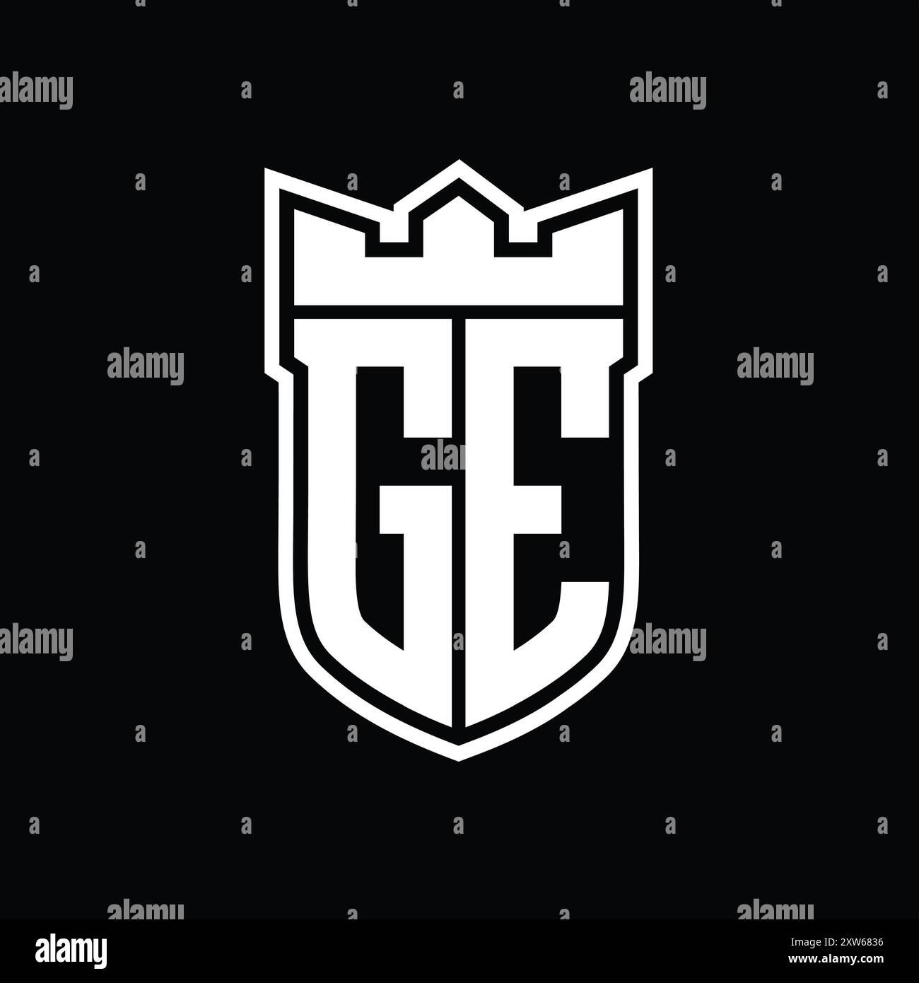 GE Letter logo with shield shape with geometric crown inside white ...