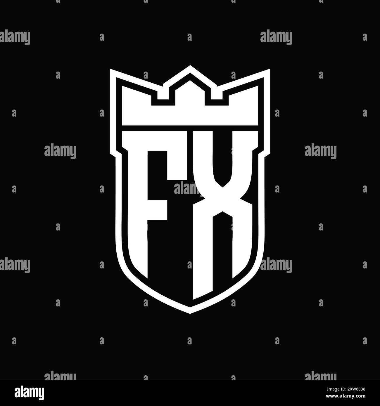 FX Letter logo with shield shape with geometric crown inside white ...