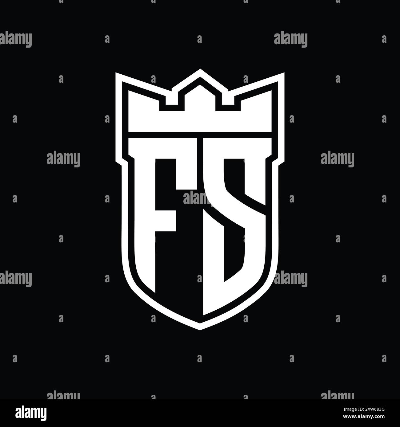 FS Letter logo with shield shape with geometric crown inside white ...