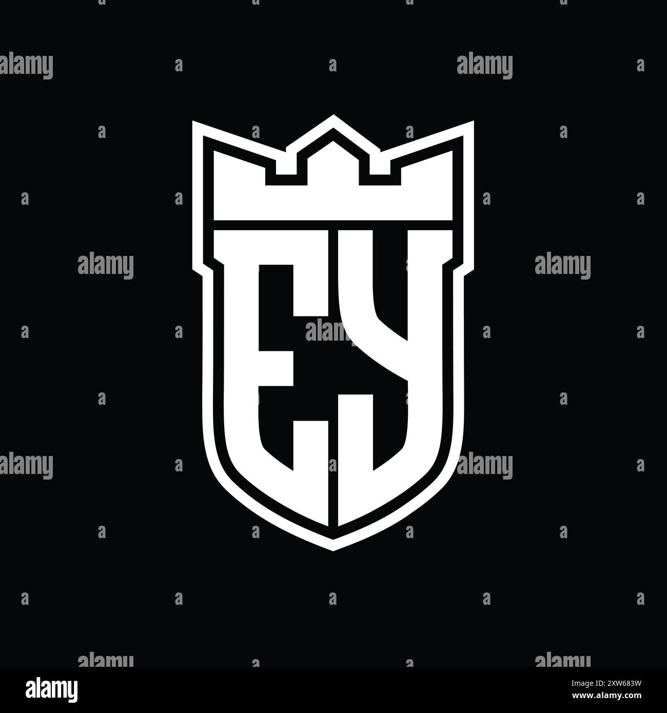 EY Letter logo with shield shape with geometric crown inside white ...