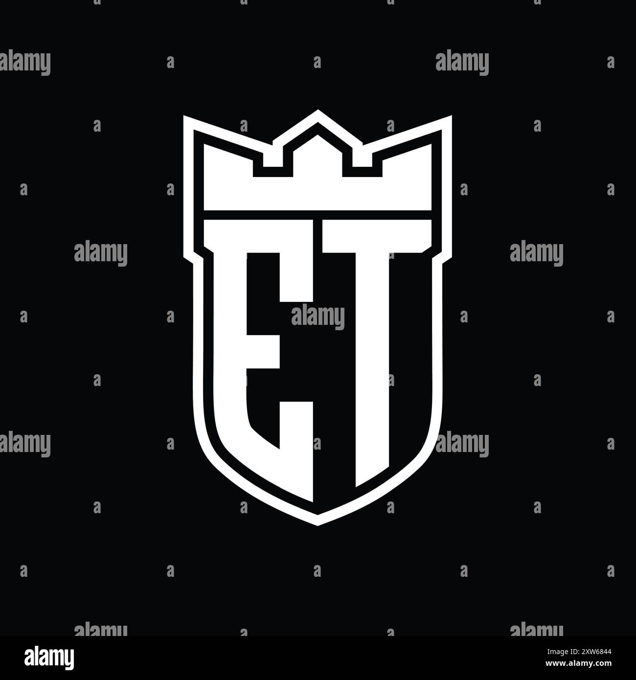 ET Letter logo with shield shape with geometric crown inside white ...
