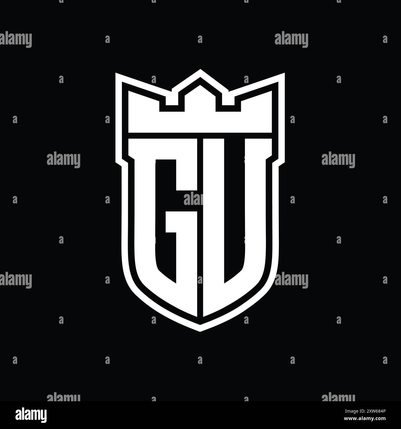 GU Letter logo with shield shape with geometric crown inside white ...
