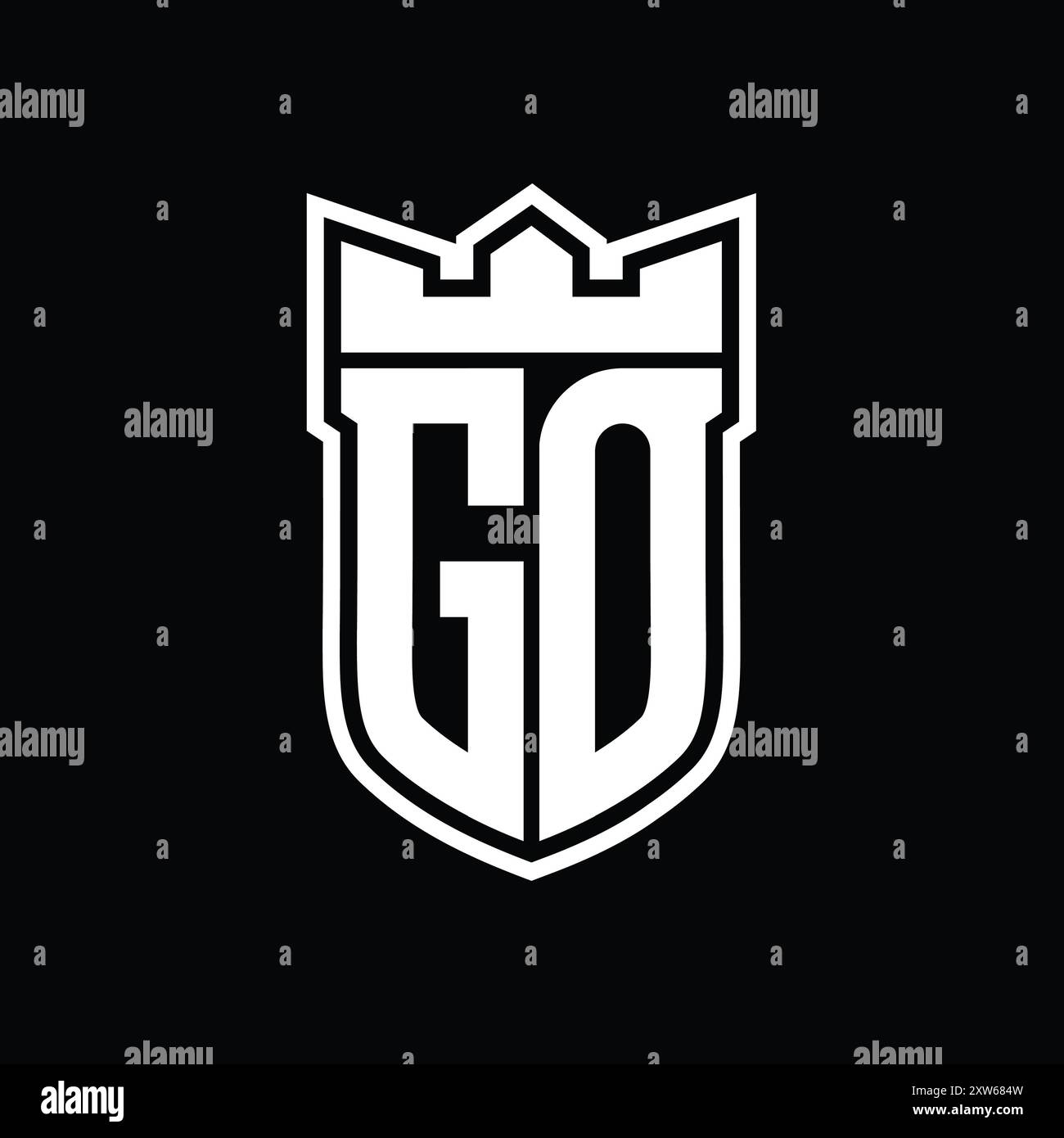 GO Letter logo with shield shape with geometric crown inside white ...