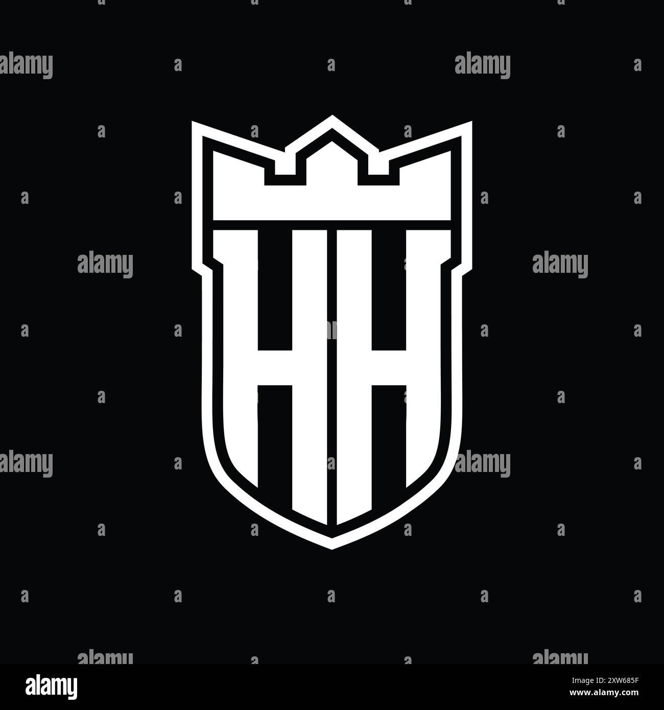HH Letter logo with shield shape with geometric crown inside white ...
