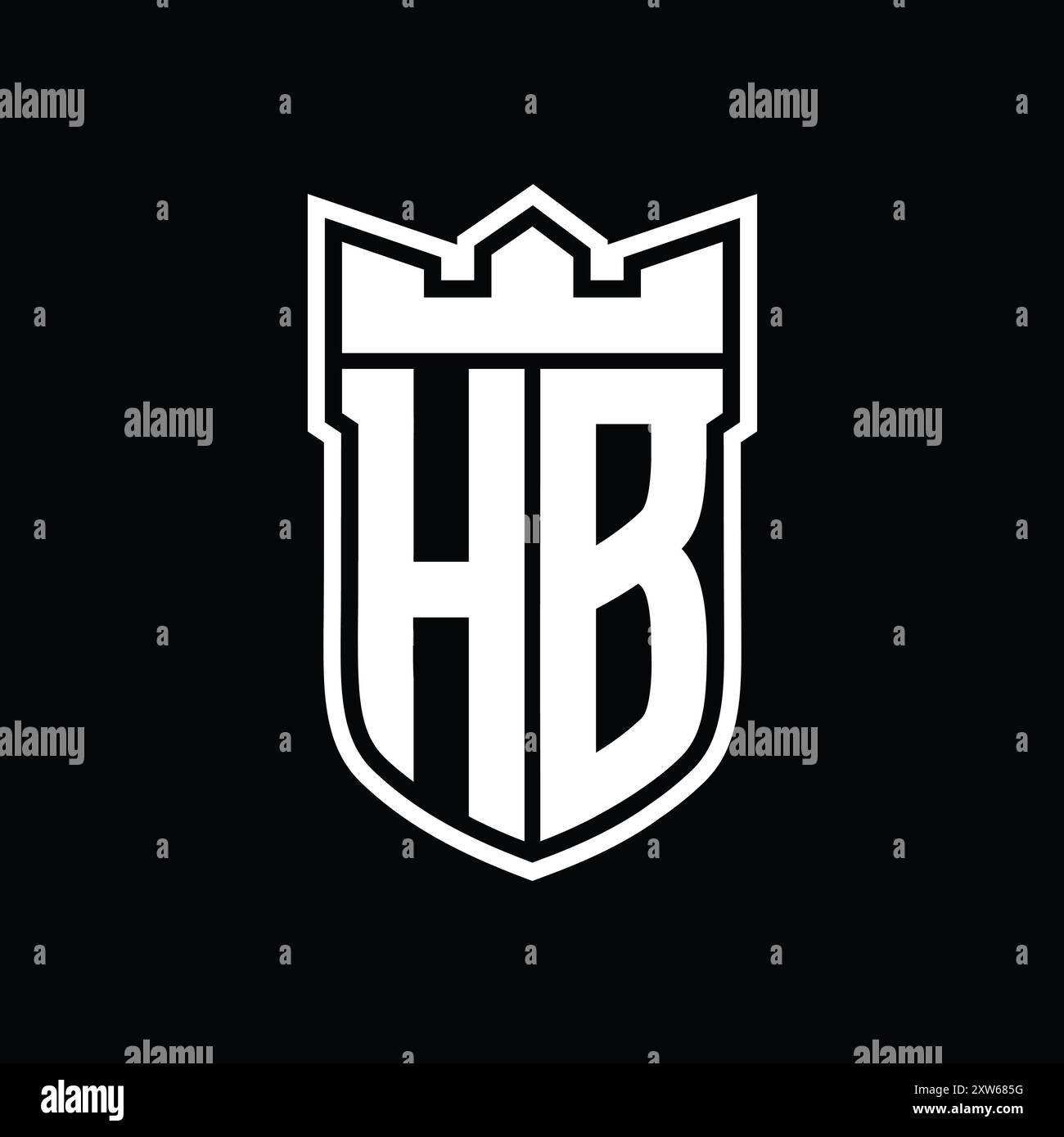 HB Letter logo with shield shape with geometric crown inside white ...