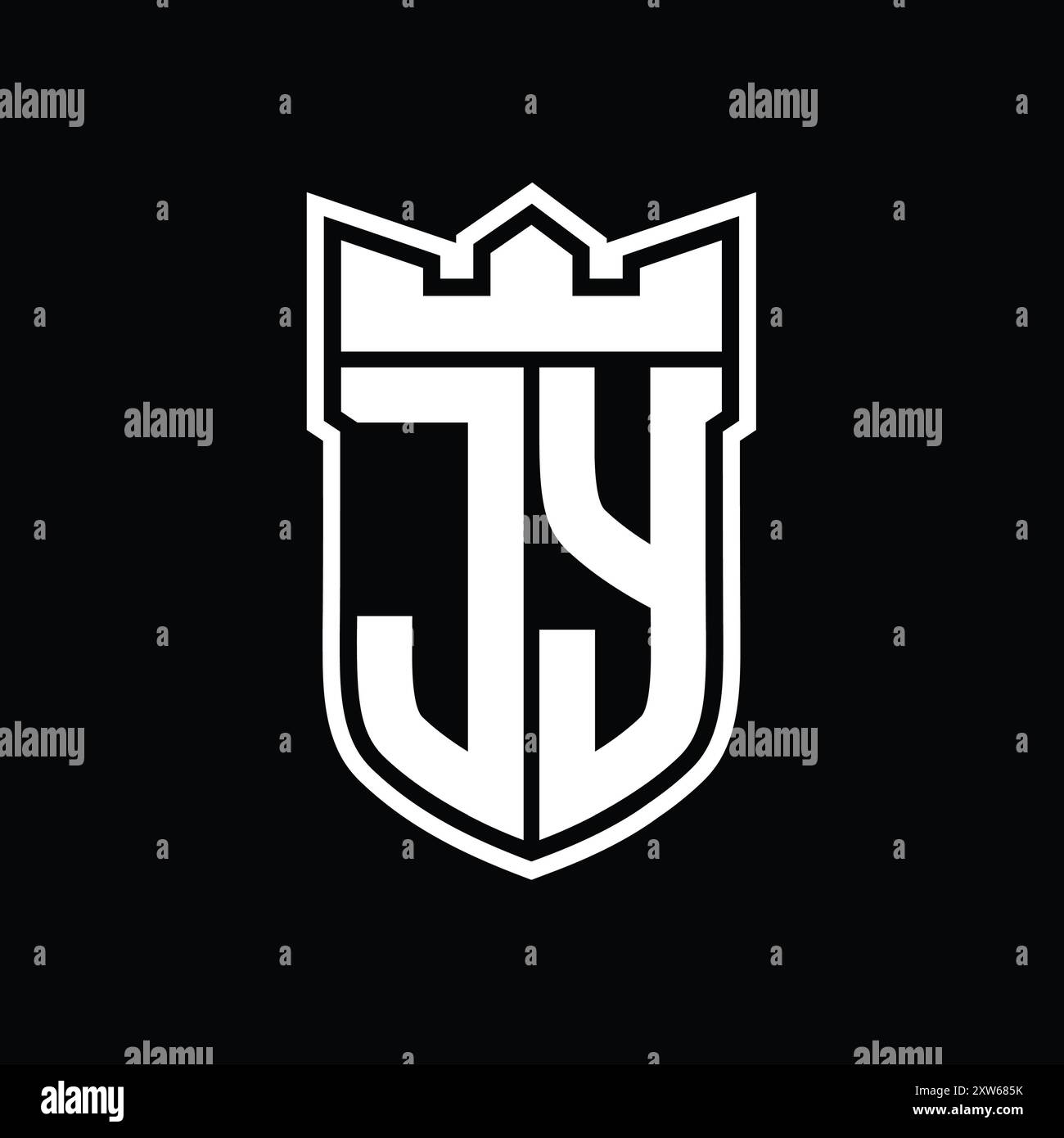 JY Letter logo with shield shape with geometric crown inside white ...