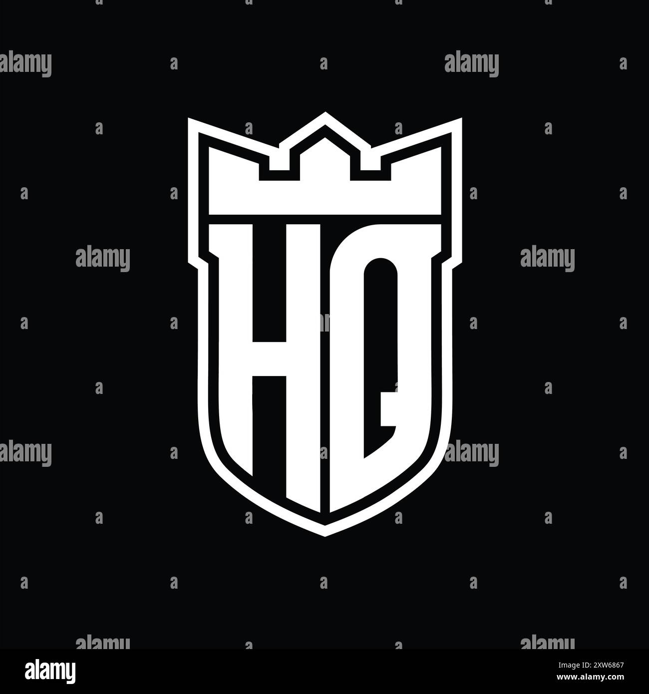HQ Letter logo with shield shape with geometric crown inside white ...