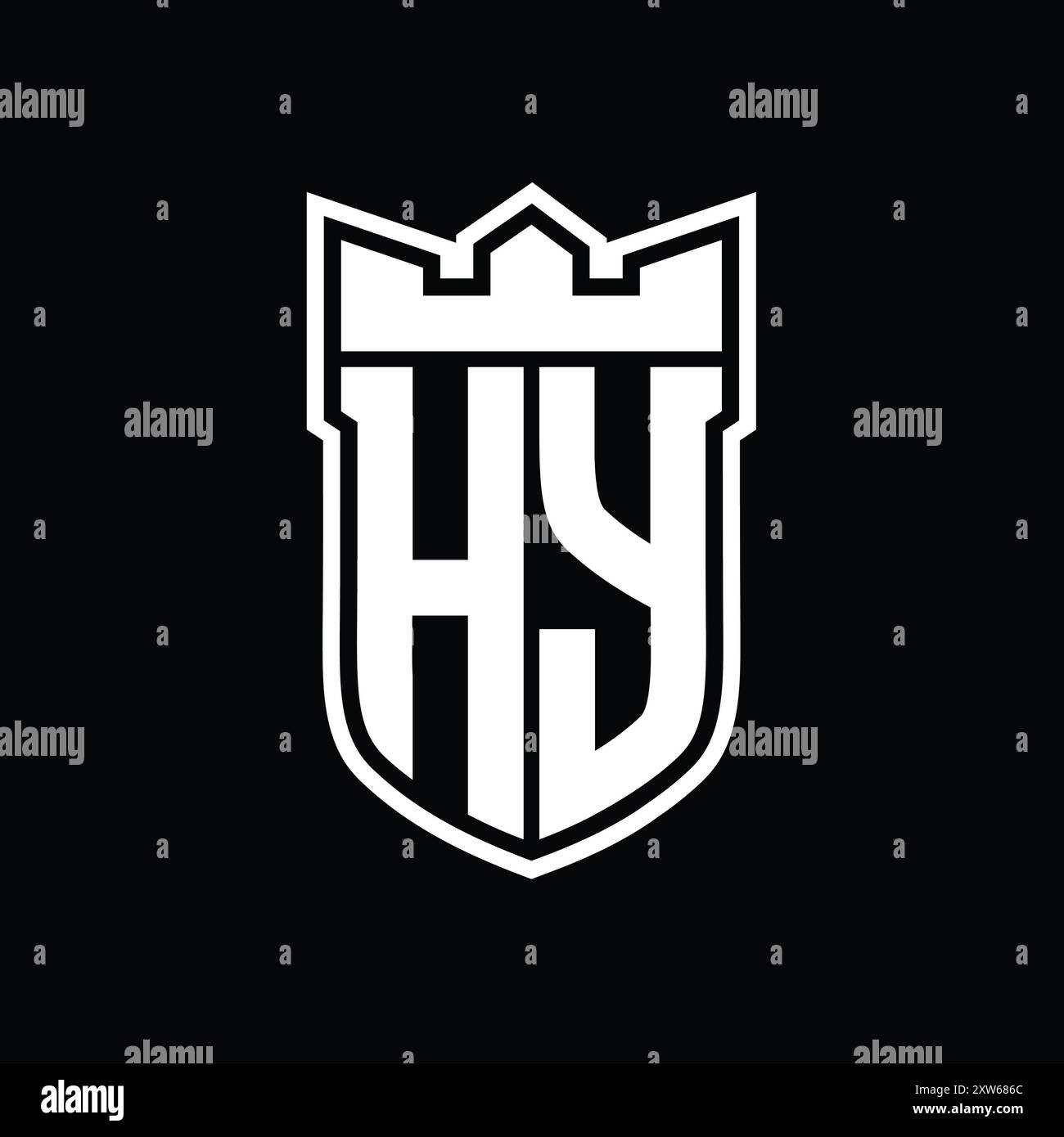 HY Letter logo with shield shape with geometric crown inside white ...