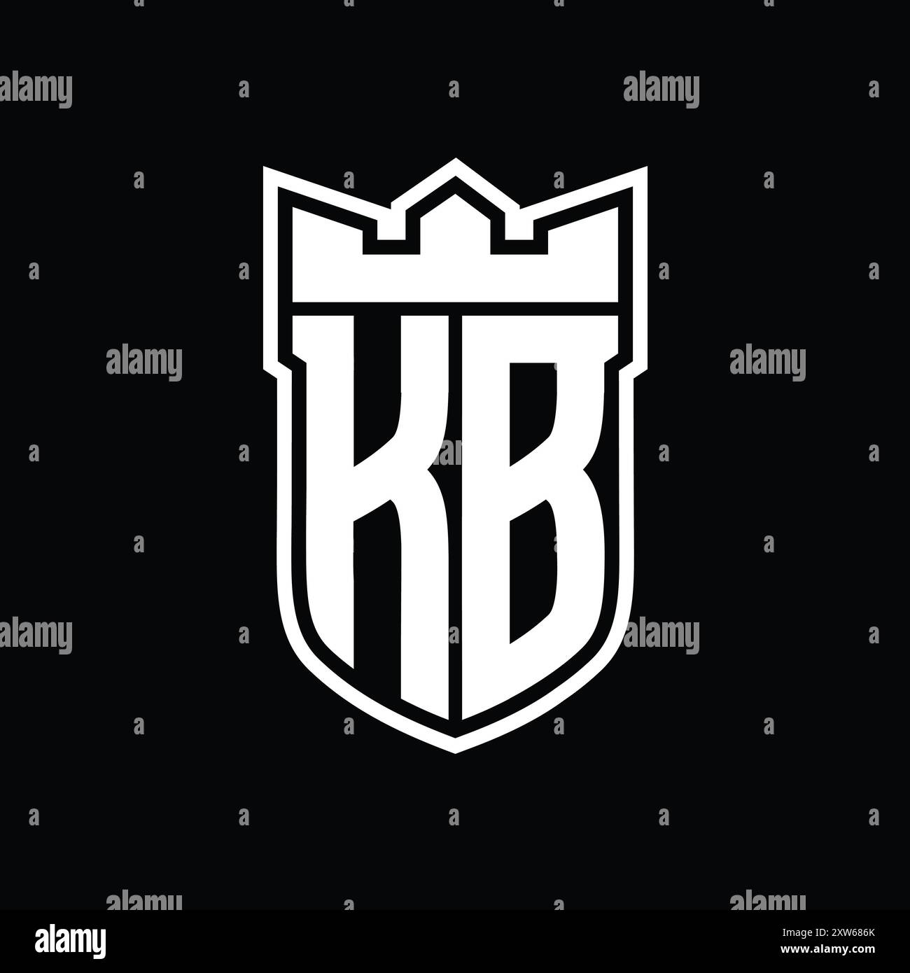 KB Letter logo with shield shape with geometric crown inside white ...