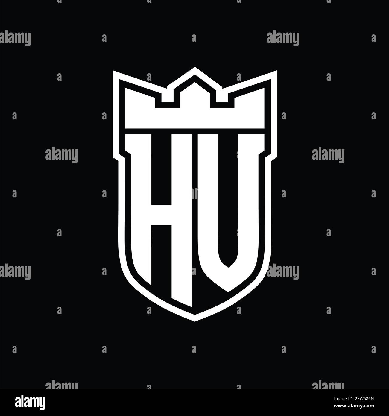 HV Letter logo with shield shape with geometric crown inside white ...