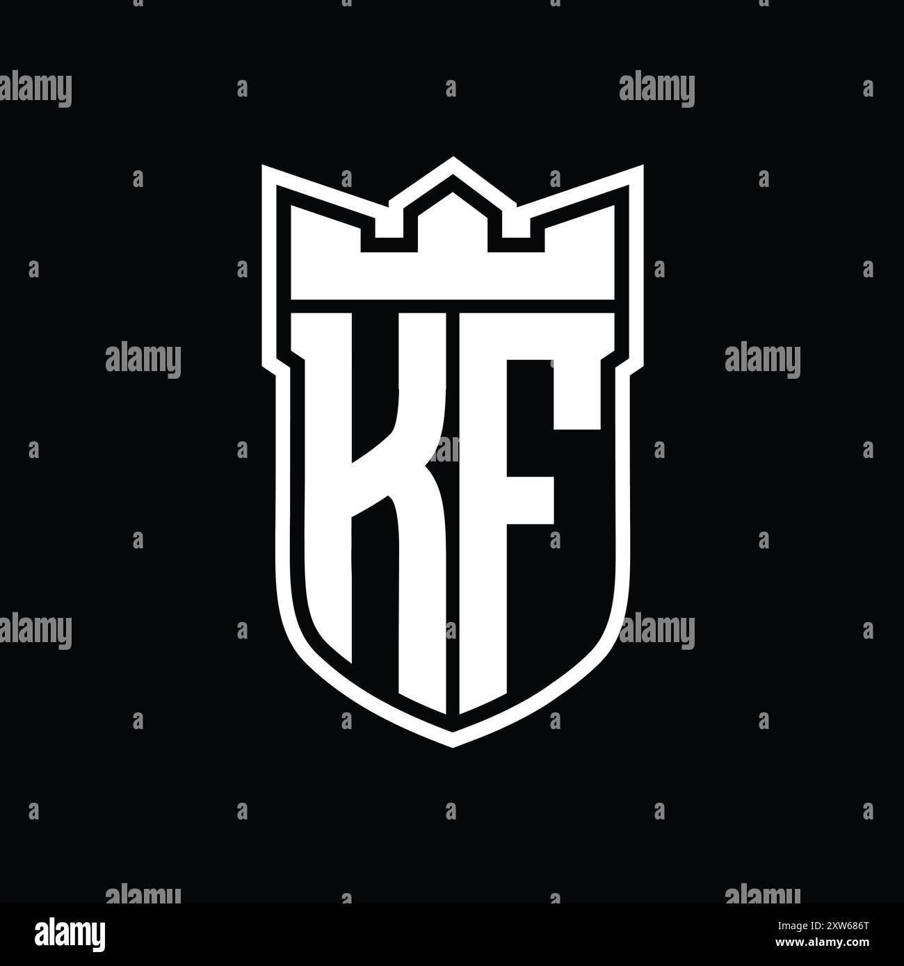 KF Letter logo with shield shape with geometric crown inside white ...