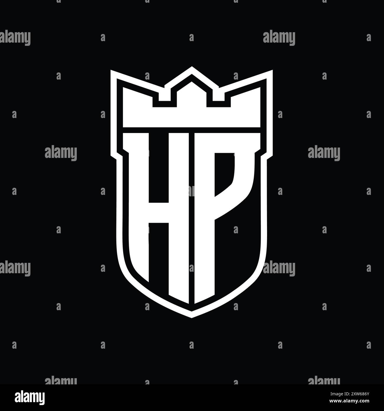 HP Letter logo with shield shape with geometric crown inside white ...