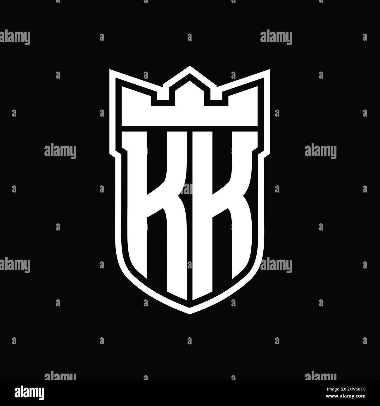 KK Letter logo with shield shape with geometric crown inside white ...