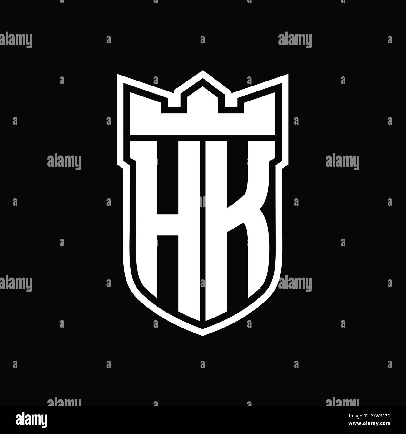 HK Letter logo with shield shape with geometric crown inside white ...