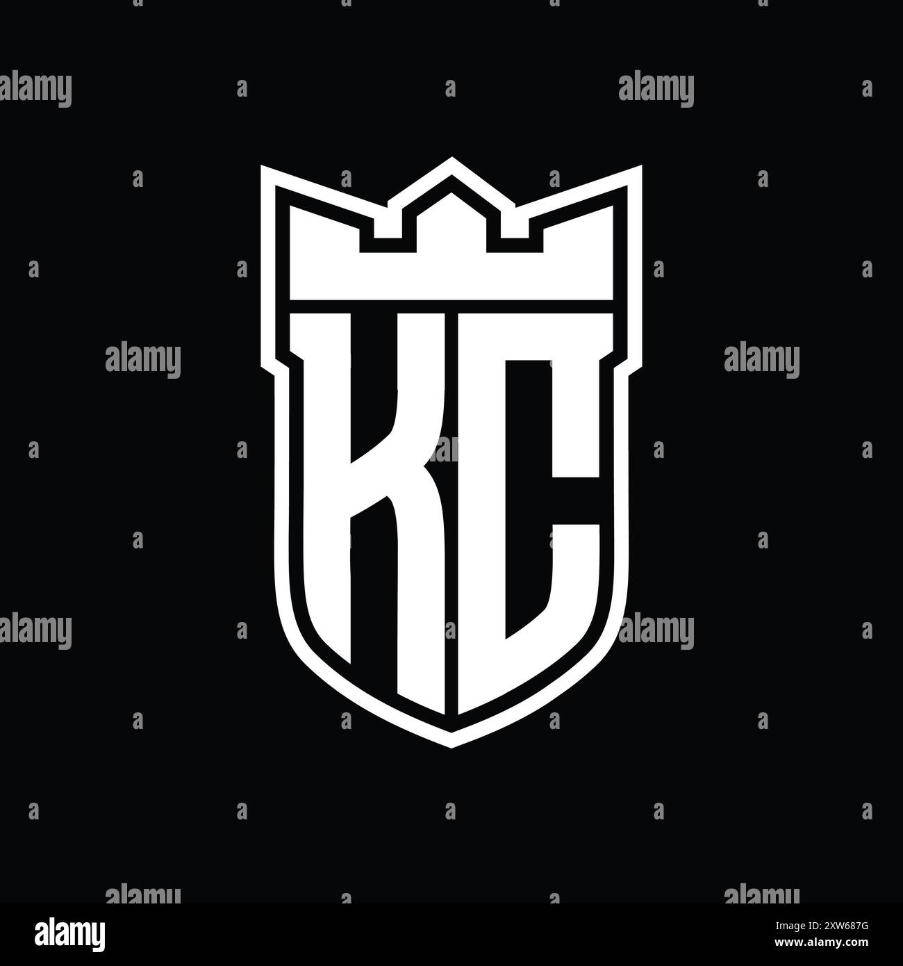 KC Letter logo with shield shape with geometric crown inside white ...