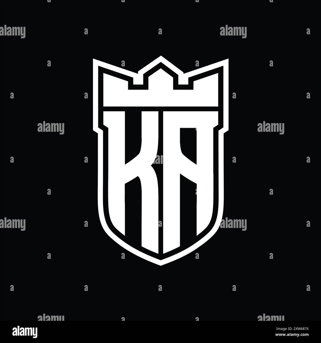 KA Letter logo with shield shape with geometric crown inside white ...