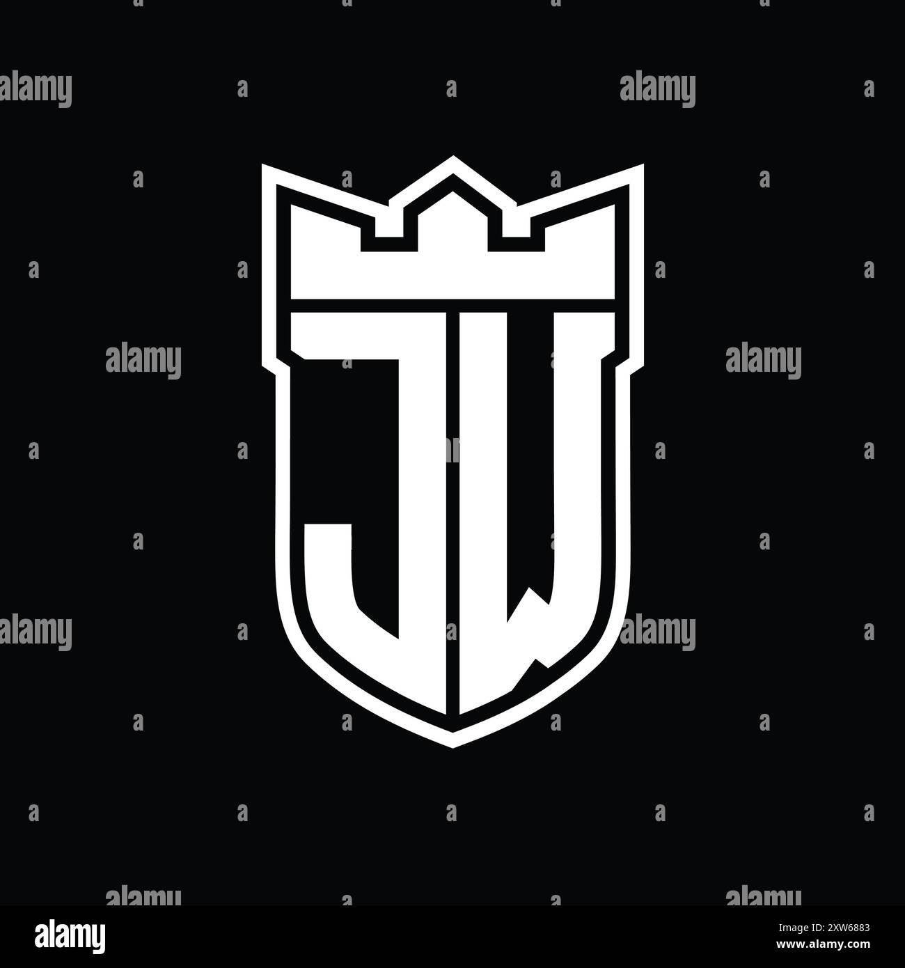 JW Letter logo with shield shape with geometric crown inside white ...