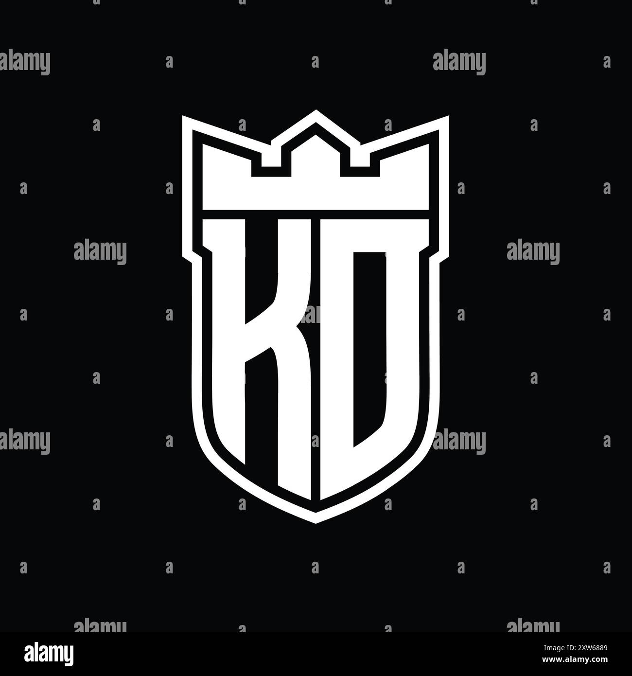 KD Letter logo with shield shape with geometric crown inside white ...