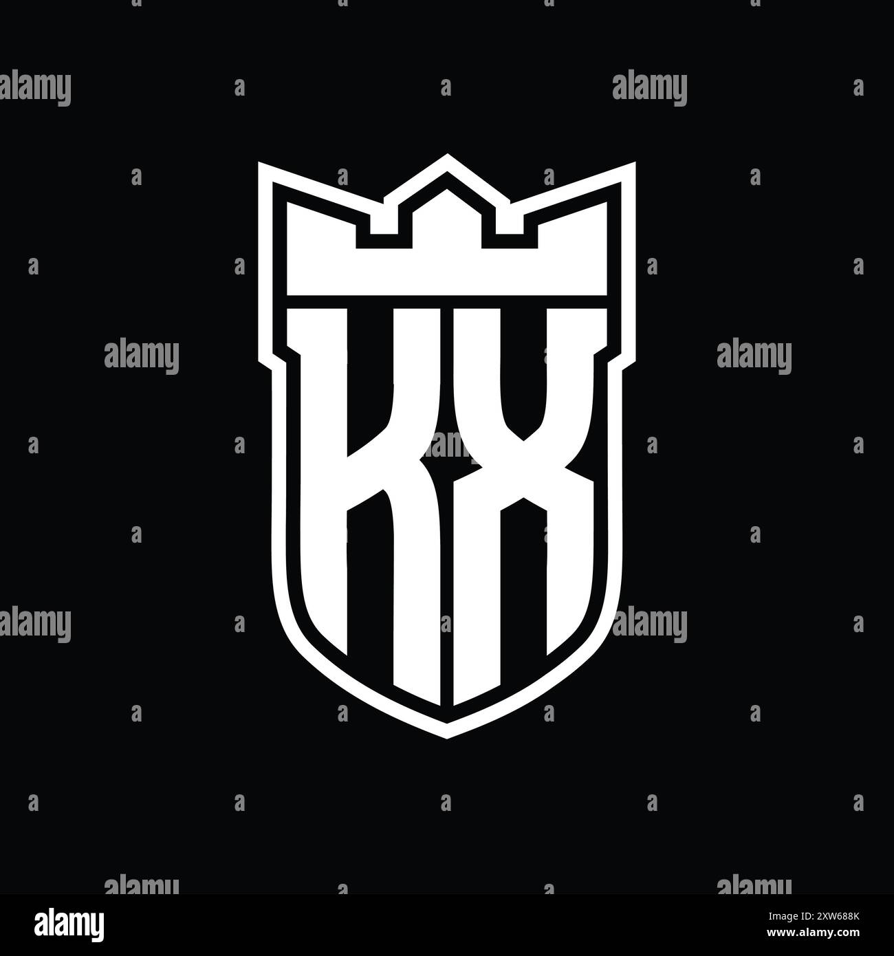 KX Letter logo with shield shape with geometric crown inside white ...
