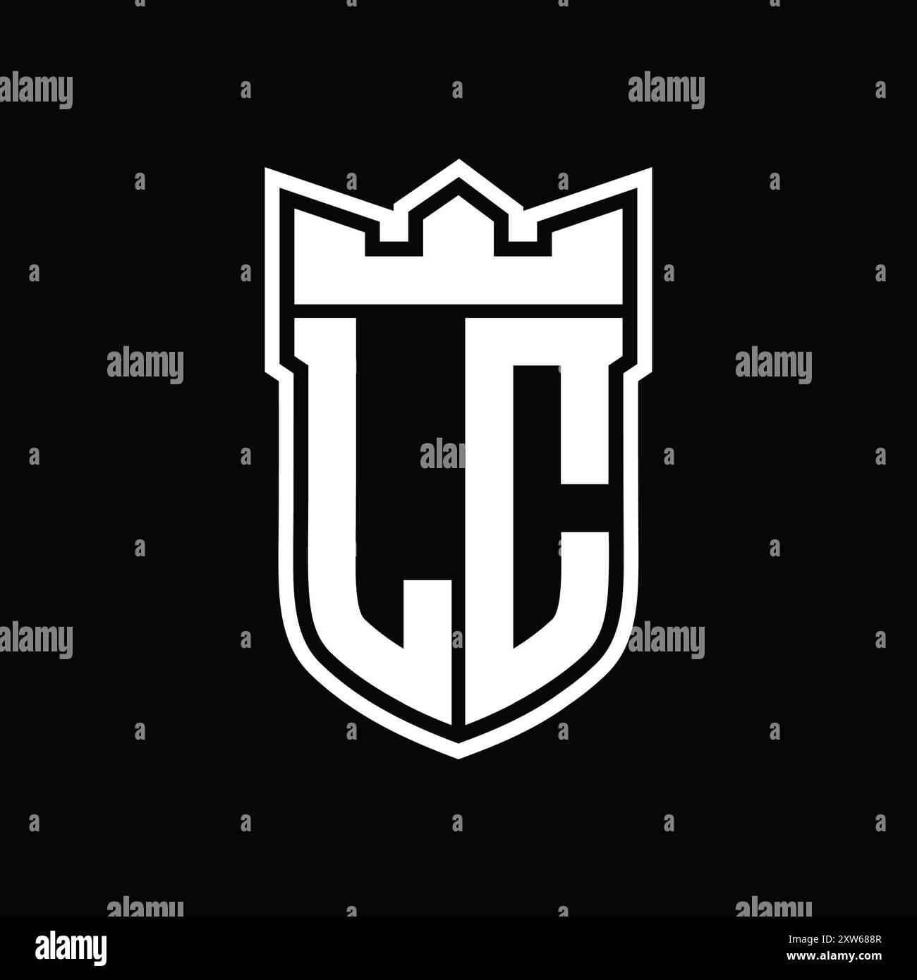 LC Letter logo with shield shape with geometric crown inside white ...