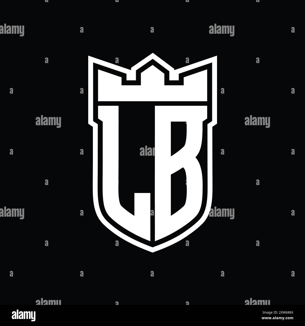 LB Letter logo with shield shape with geometric crown inside white ...