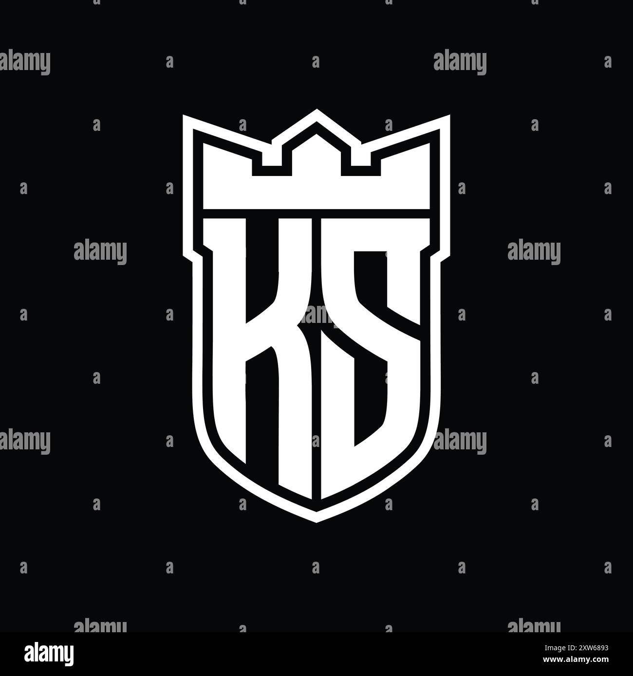 KS Letter logo with shield shape with geometric crown inside white ...
